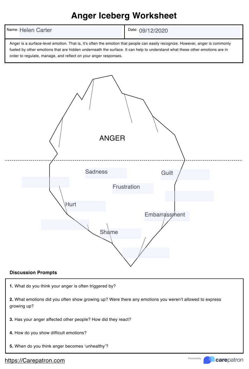 Anger Iceberg Worksheets & Example | Free PDF Download